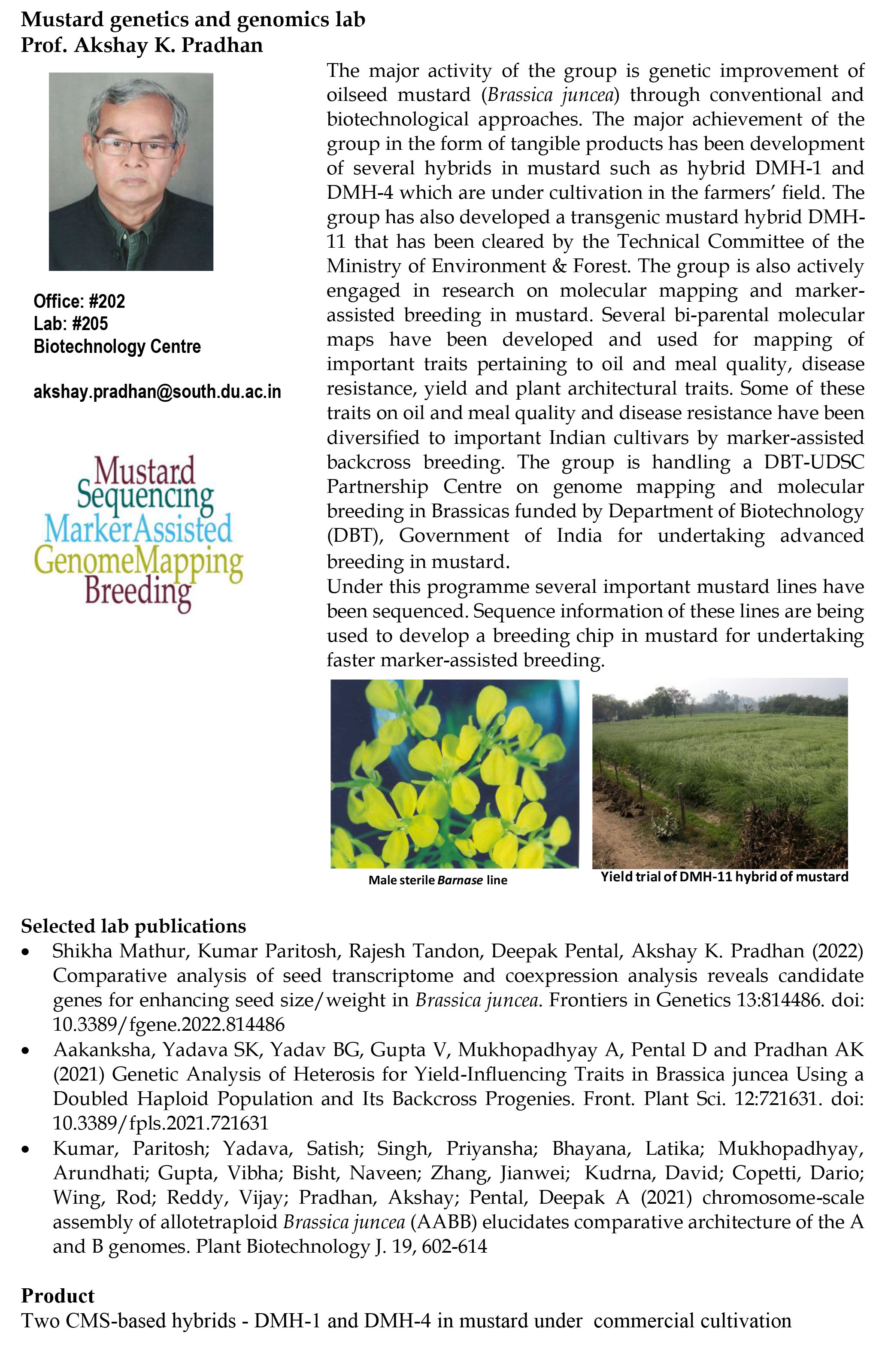 Department of Genetics – Mustard Genetics and Genomics Group - Prof ...