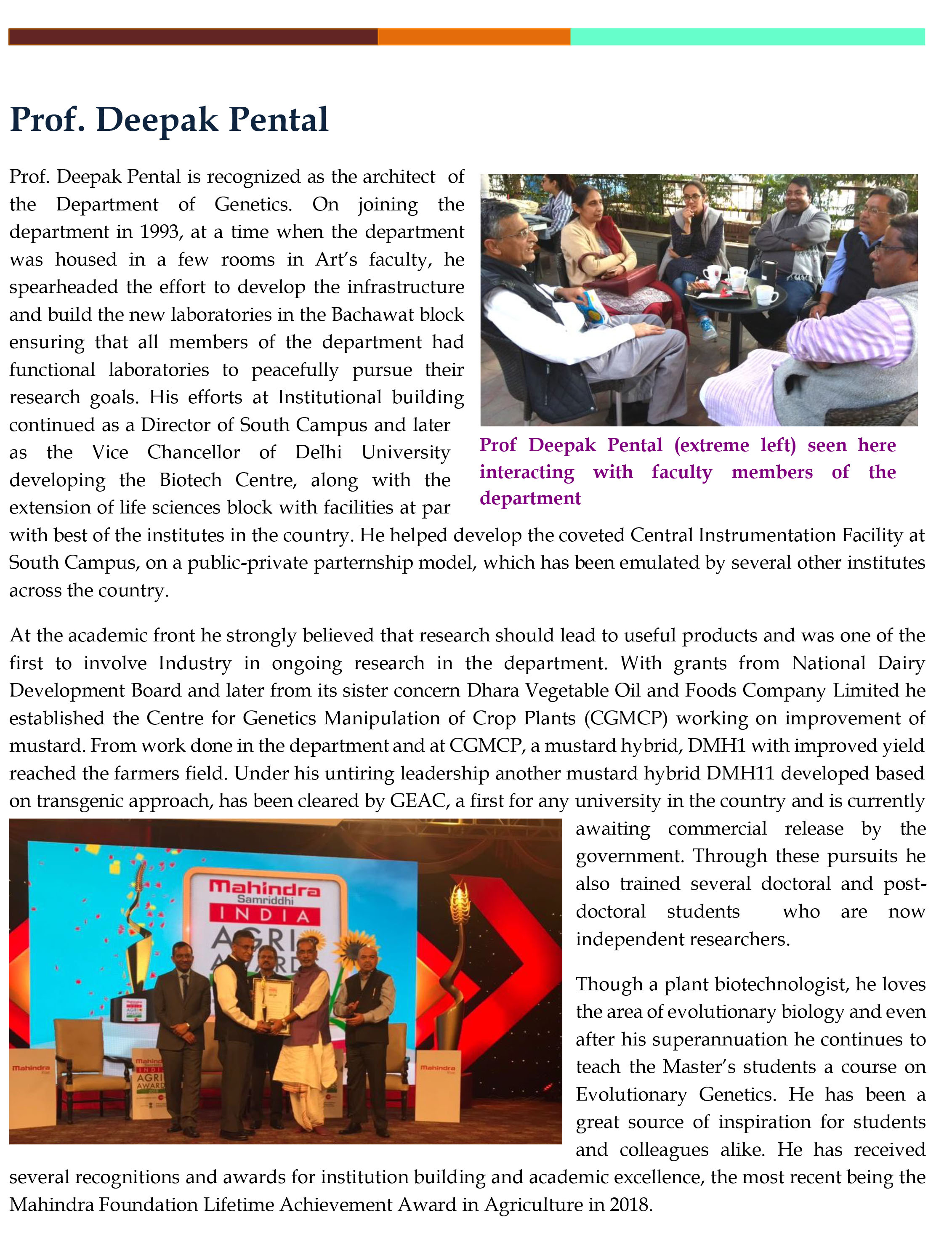 Department of Genetics – Prof. Deepak Pental